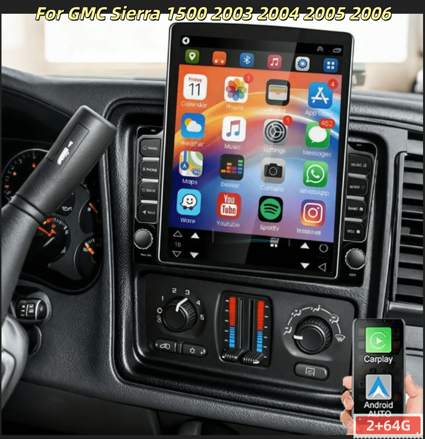 2+64G 9.7in Double Din Car Stereo Radio for GMC Sierra 1500 2003 2004 ...