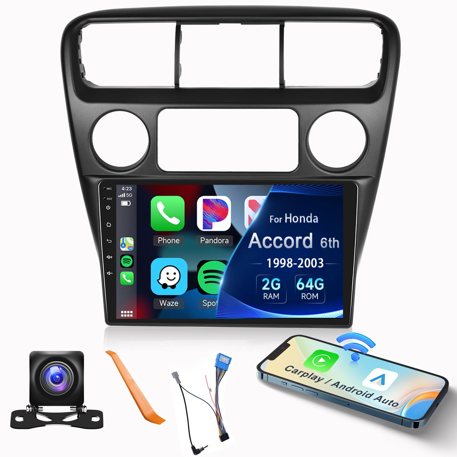 2+64G- for Honda Accord 6th 1998-2003 Car Radio Wireless Carplay ...