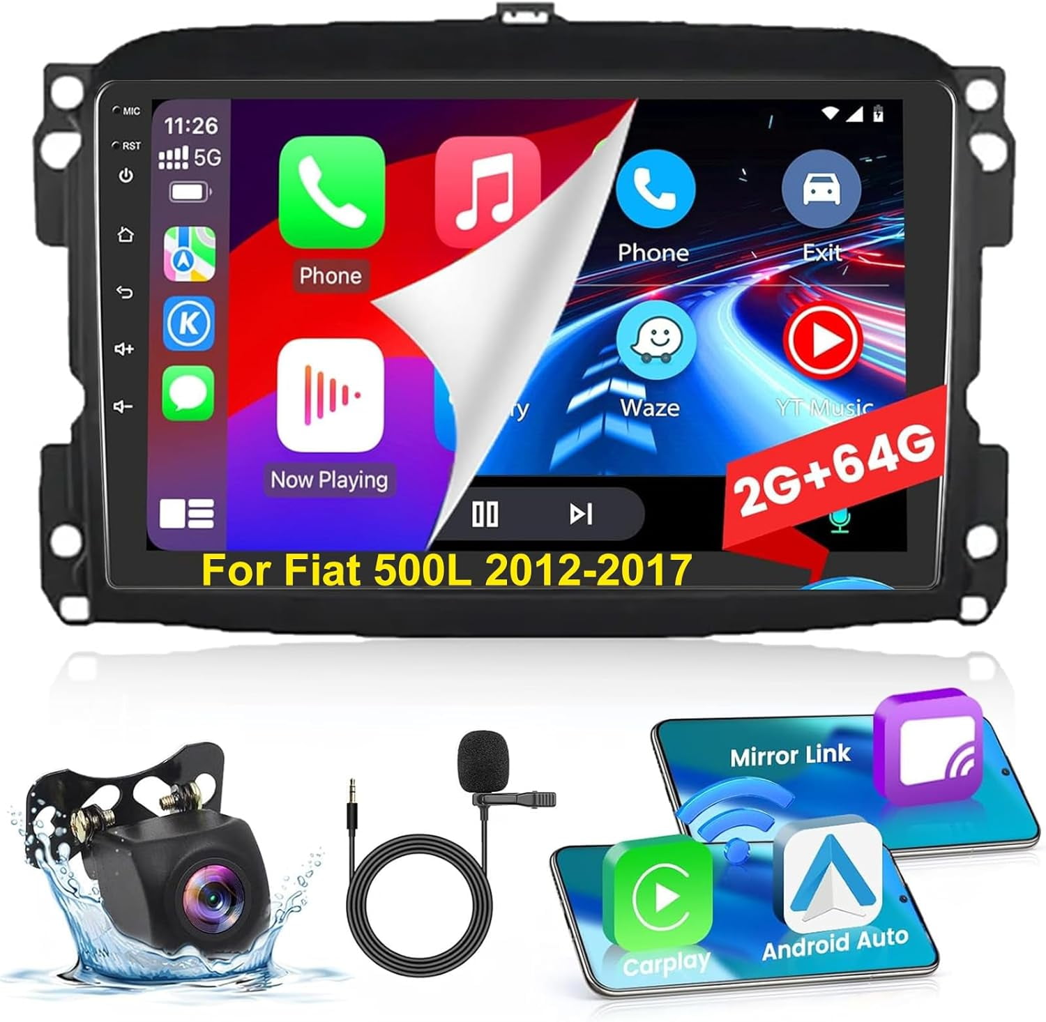 2 64G for Fiat 500L 2012-2017 Car Radio with CarPlay Android Auto Navigation GPS Stereo Radio ...