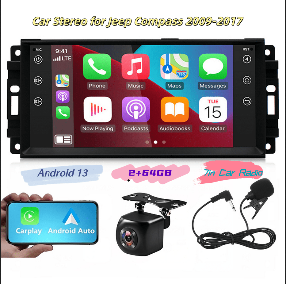 2+64GB Android 13 Car Stereo for Jeep Compass 2009-2017 with Carplay ...