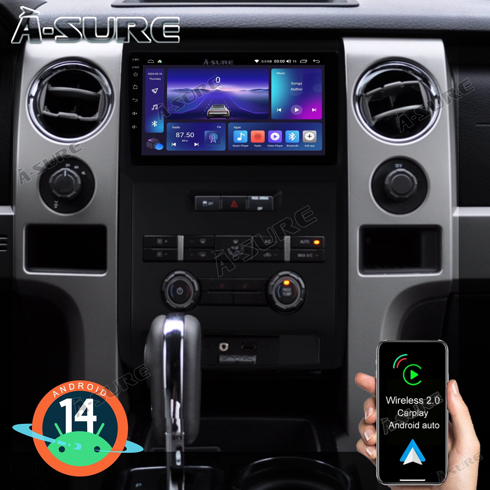 2+64GB Android 14 Car Radio Stereo for Ford F150 2009-2014 Standard ...