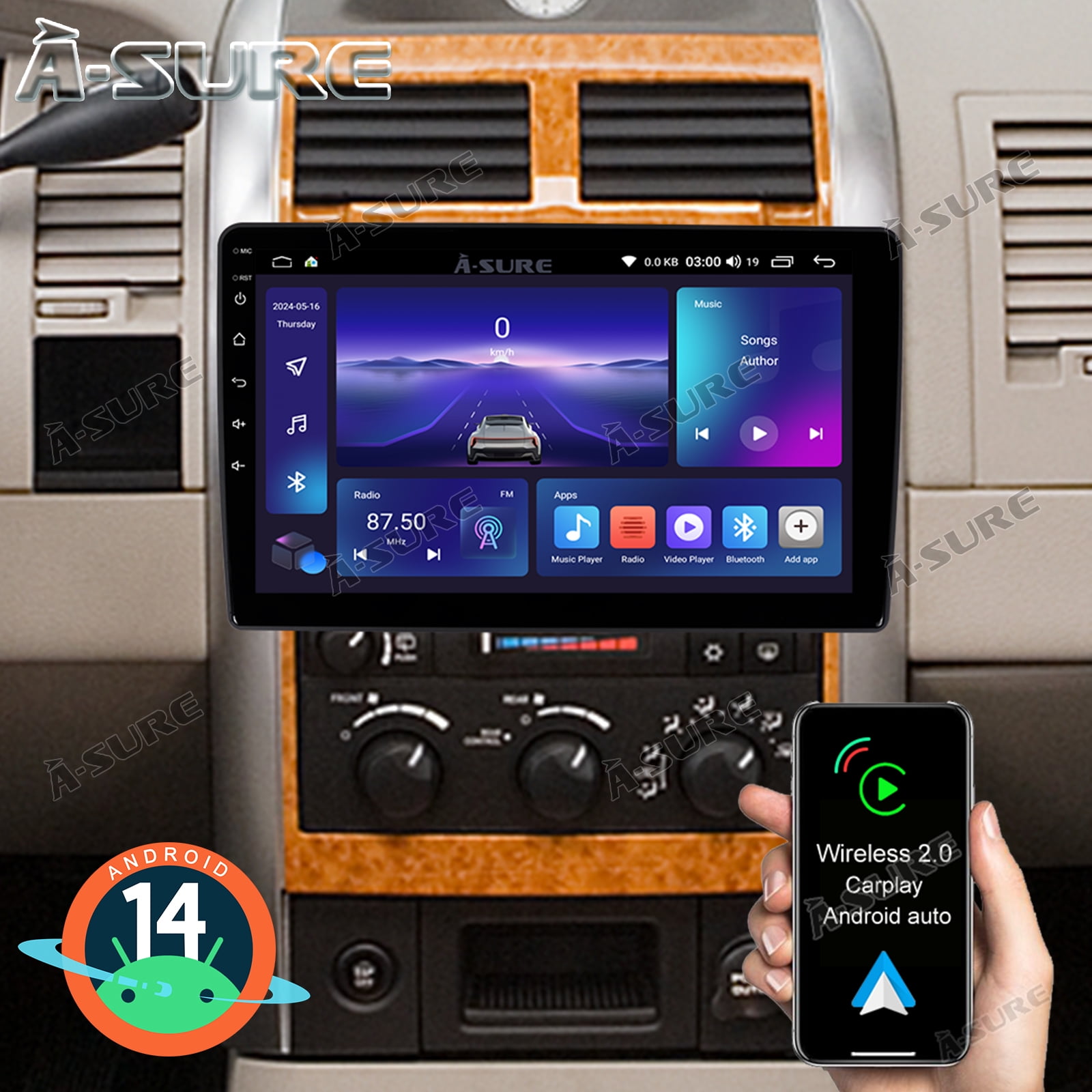 2+64GB Android 14 Car Radio Stereo for Jeep Wrangler Compass Cherokee ...
