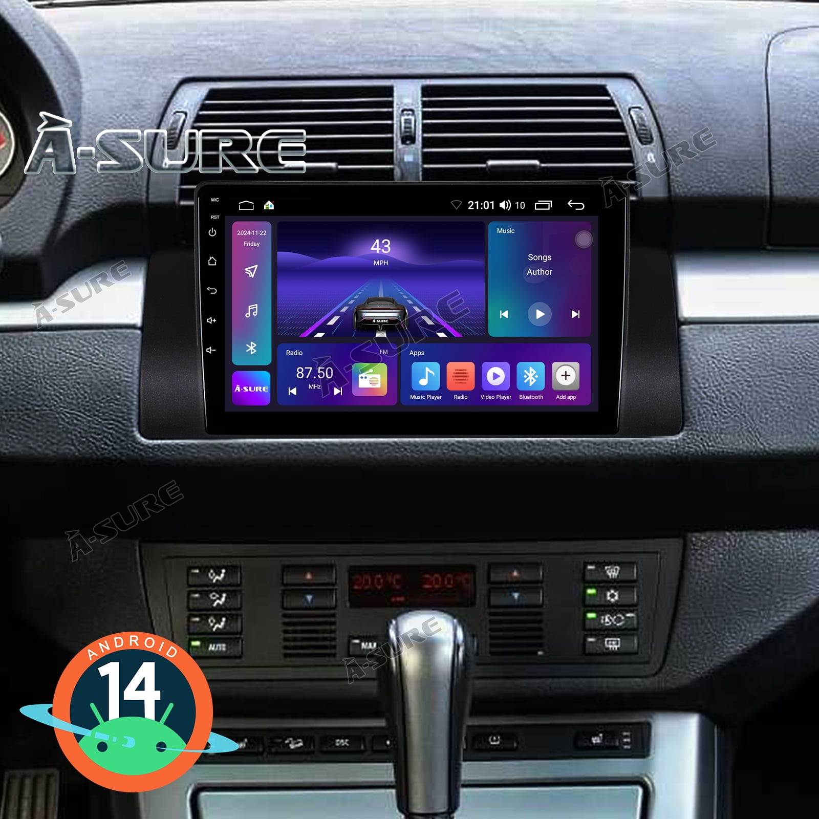 2+64GB Android 14 Car Radio Stereo for BMW 5 E39 1995-2004 BMW X5 E53 2000-2006, Wireless ...