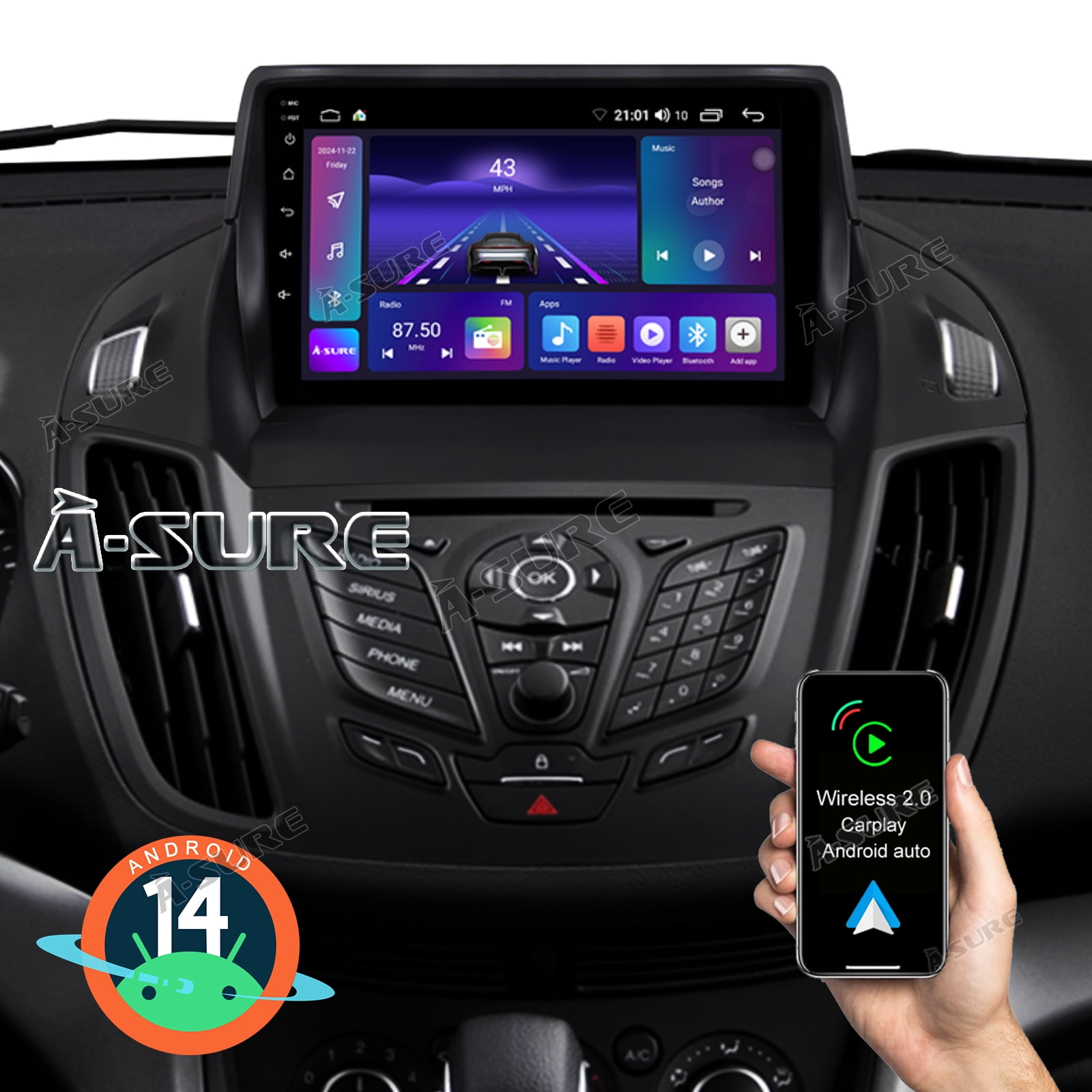 2+64GB Android 14 Car Radio Stereo for Ford Escape 2013-2019 Kuga 2012 ...