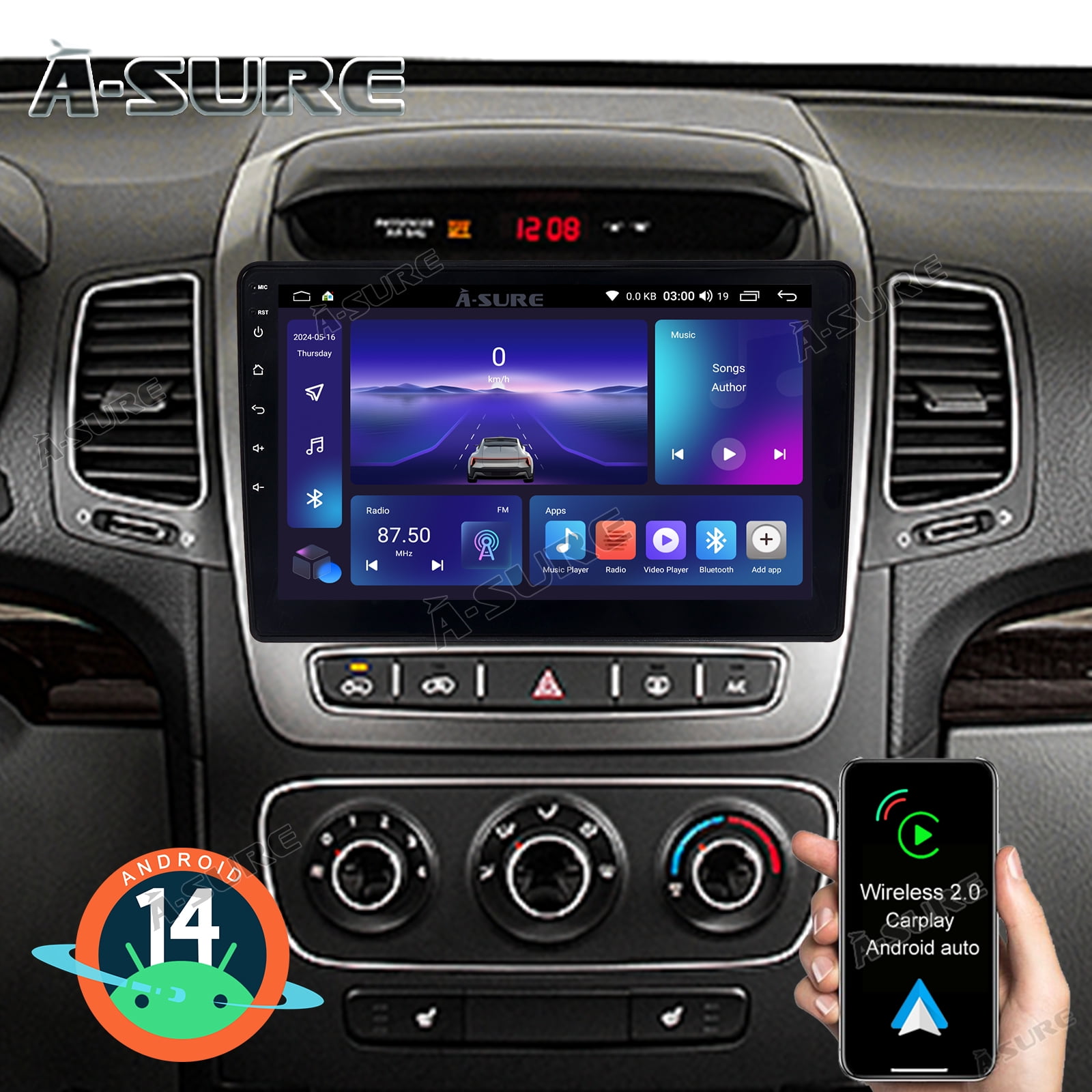 2+64GB Android 14 Car Radio Stereo for Kia Sorento 2014-2015 with ...