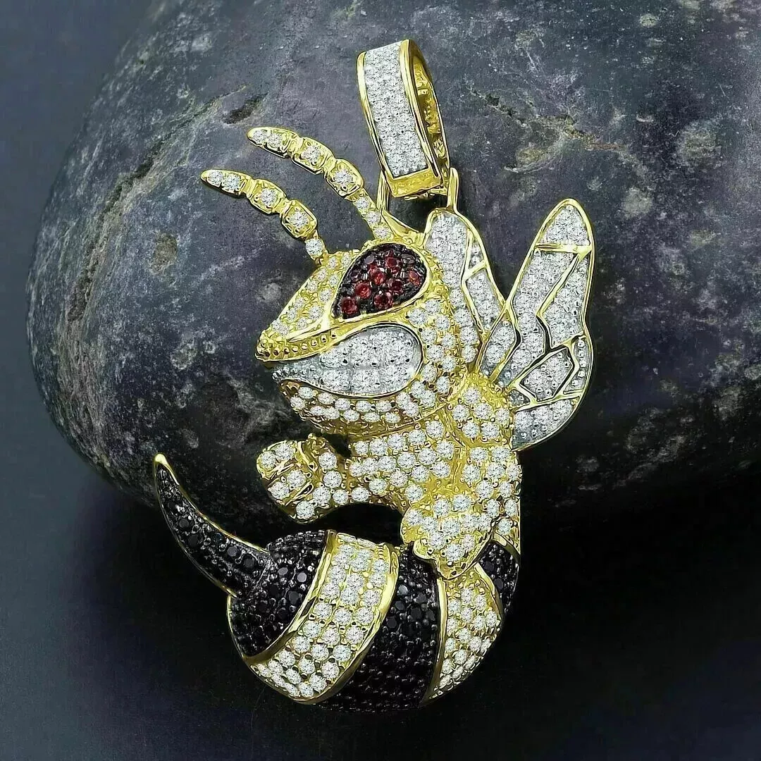 2.65 Ct Simulated Diamond Angry Honey Bee Cluster Charm Pendant 14K ...