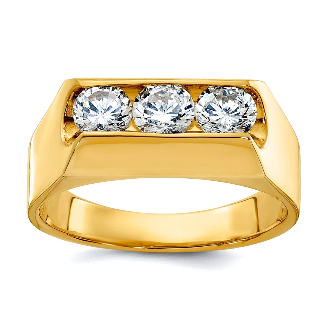 2.65mm 14k Solid Gold 1 Ct Lab Grown Diamond SI+ G+ 3 Stone Mens Ring ...