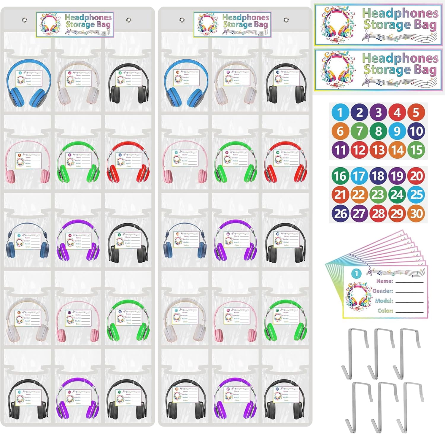 2+68P Classroom Headphone Storage Organize, 30Pockets Clear Earphone ...