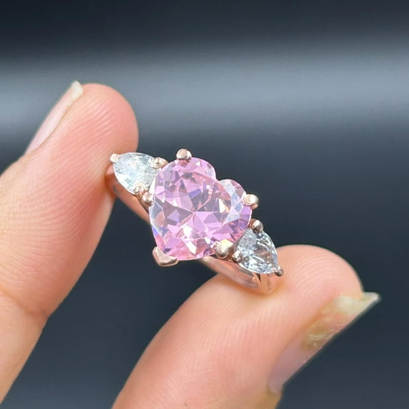 2.6Ct Heart Cut Pink Sapphire Lab Created Diamond Ring, Vintage Style ...