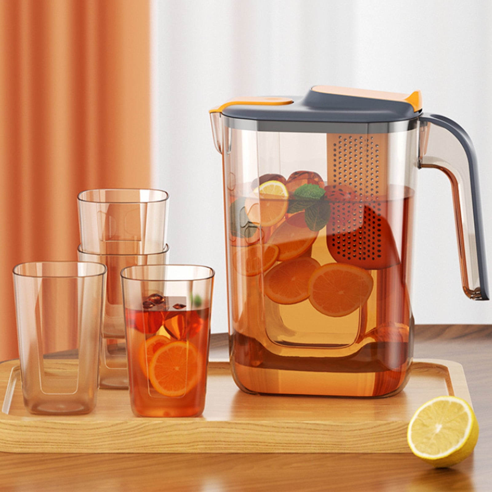 2.6L-A Plastic Pitcher Set with 4 Cups, Juice Pitcher Water Pitcher ...