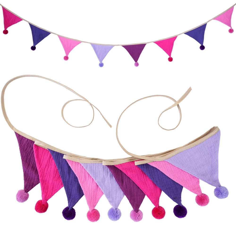 2.6M/8.5FT Nursery Candy Fabric Bunting 10 Triangle Pennant Flags With ...
