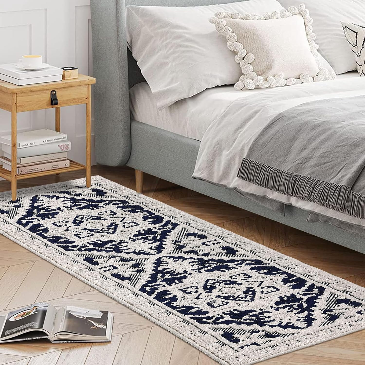 2*6ft Area Rug, Vintage Textured Accent Rug, Non Slip Low Pile Washable ...