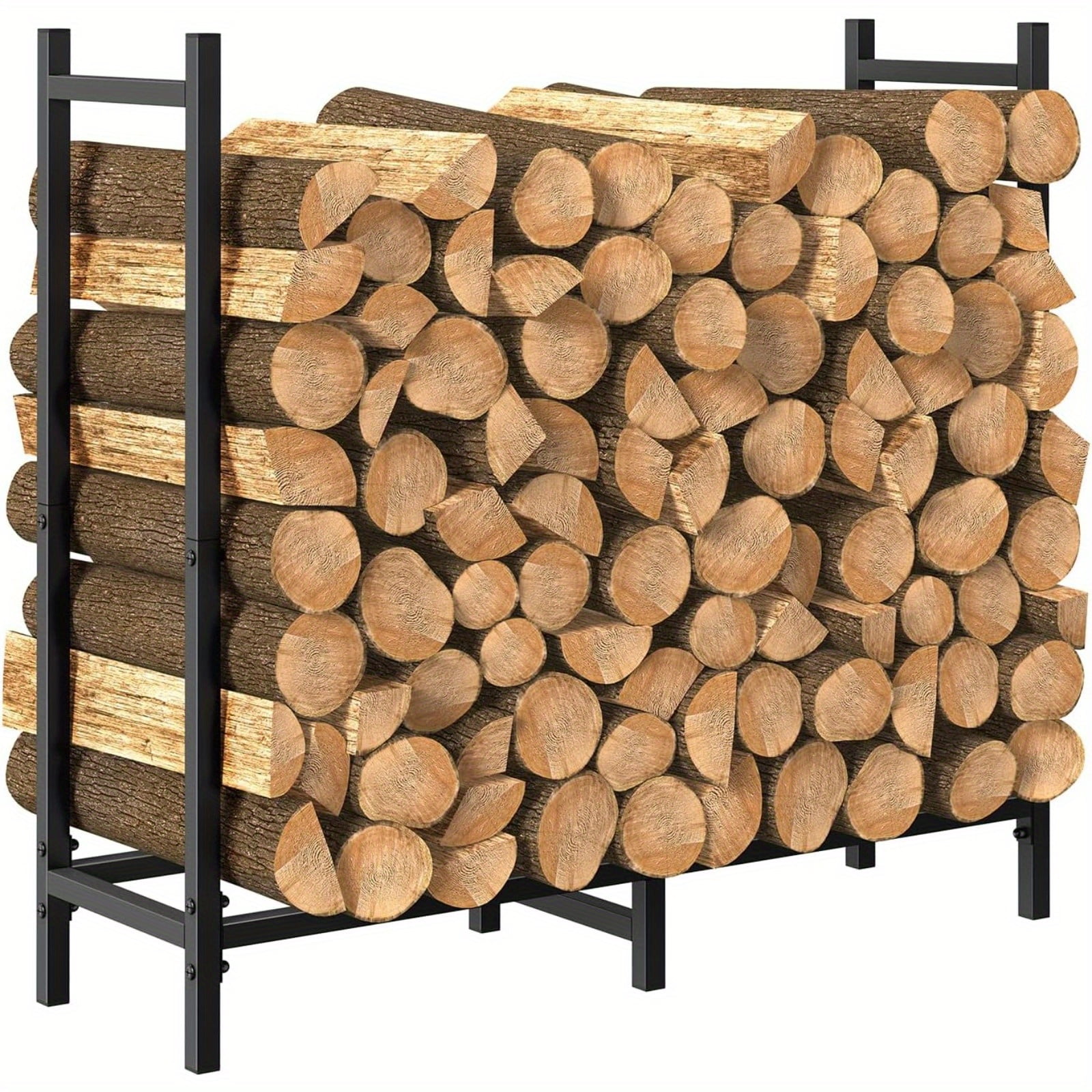 2.6ft Outdoor Indoor Firewood Rack Holder for Fireplace Wood Storage, Fire Log Stacker Stand ...