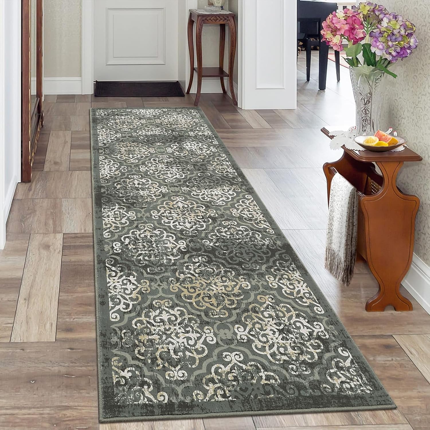 2*6ft Washable Area Rug Non Slip Low Pile Rug Vintage Blue Floor Carpet ...