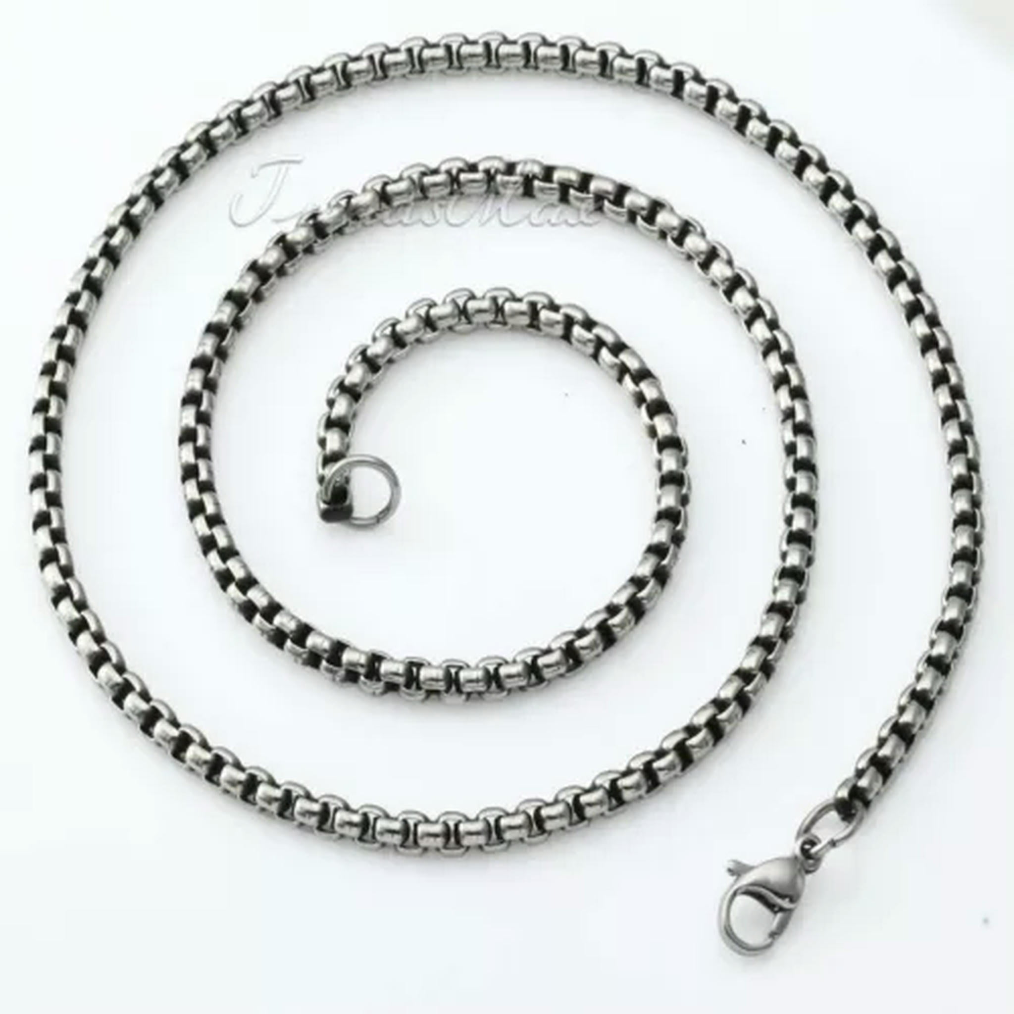 2-6mm Round Box Link Silver Stainless Steel Men Women Chain Necklace ...