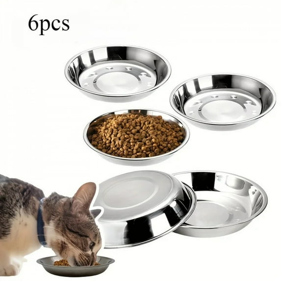 2/6pcs Slip Resistant Stainless Steel Cat Bowl – Low-Profile Wide ...