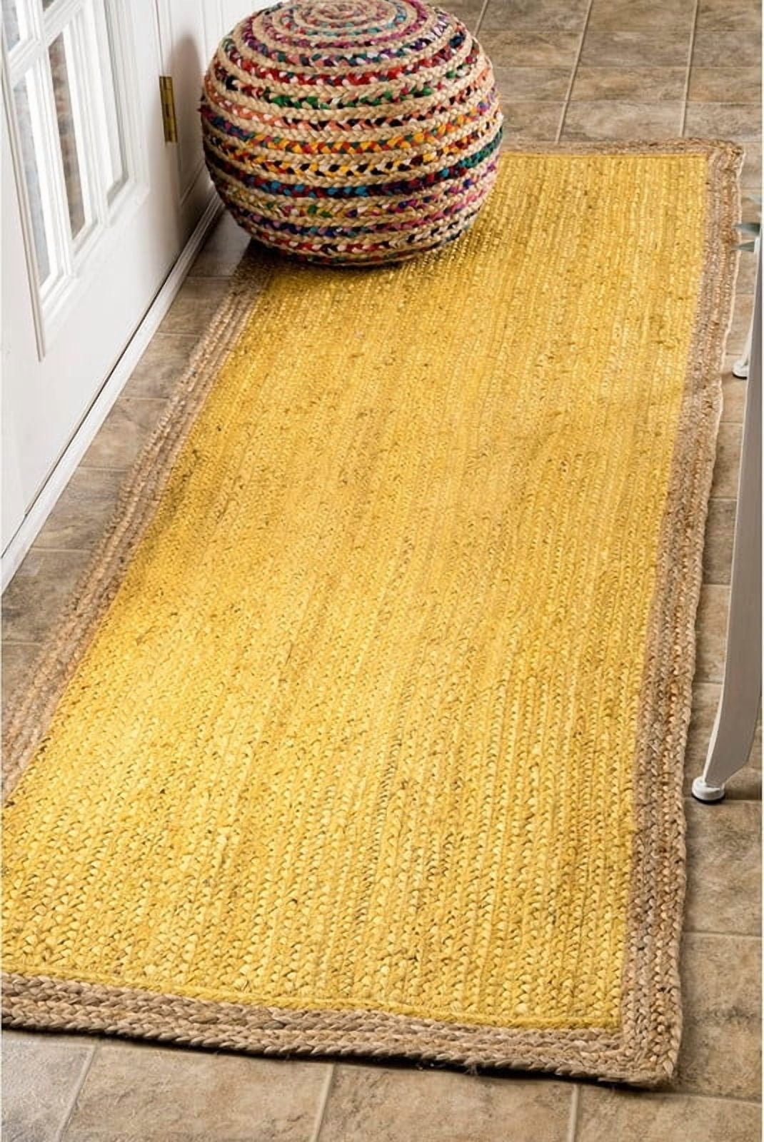 2.6x12 Ft Yellow Jute Area Rug, Hand-Woven, Reversible, Farmhouse Boho ...
