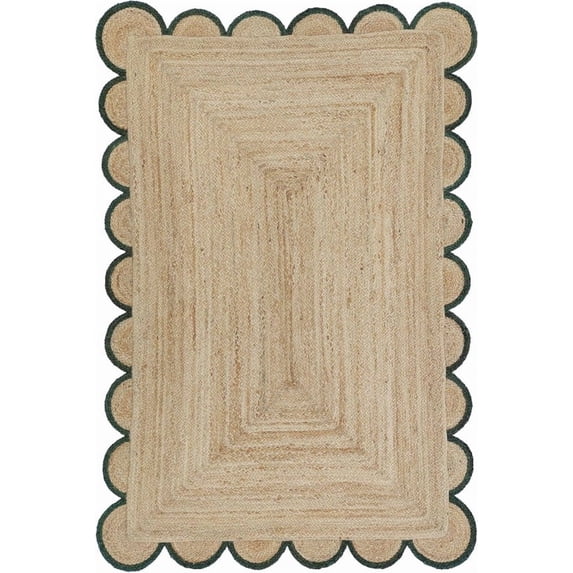 2.6x4 Ft Green Border Premium Scalloped Jute Rug – Handcrafted Natural ...