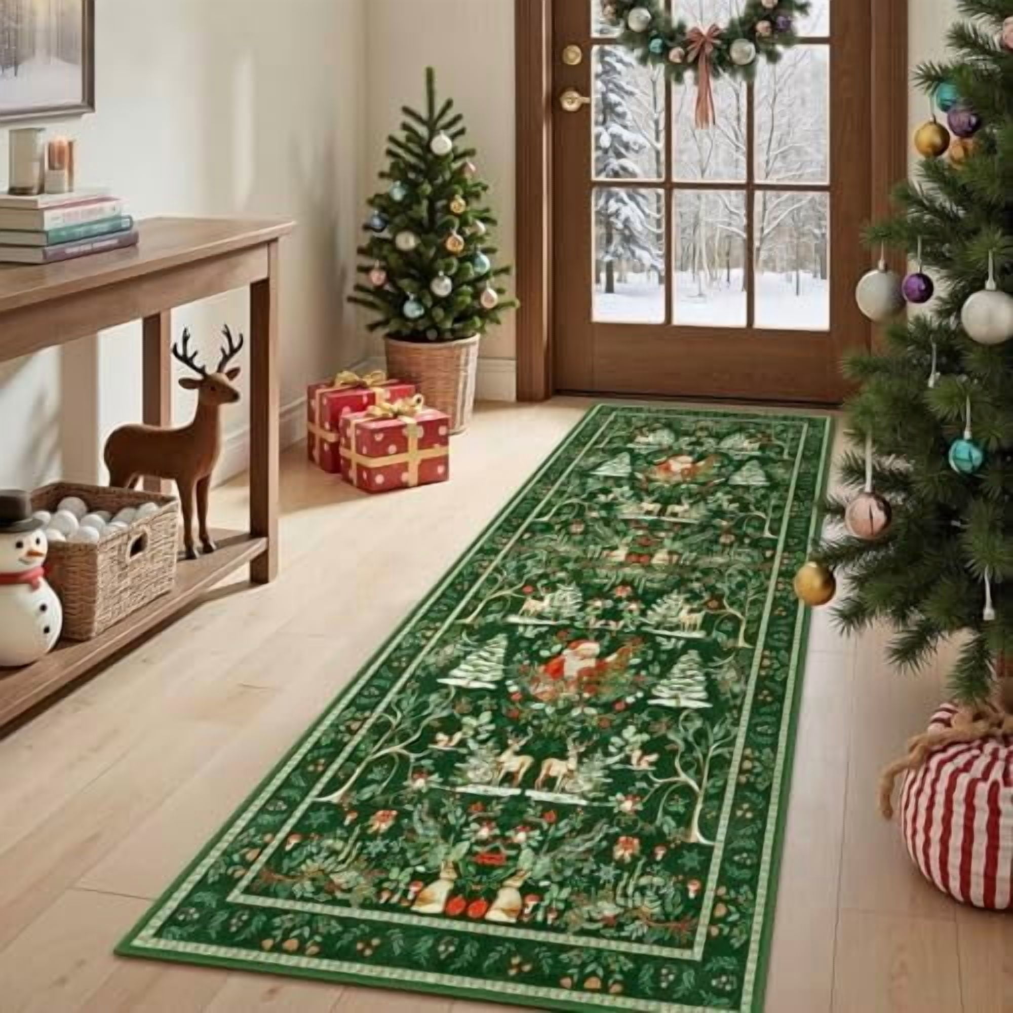 2.6x8 Christmas Runner Rug for Hallway, Washable Non Slip Long Kitchen ...