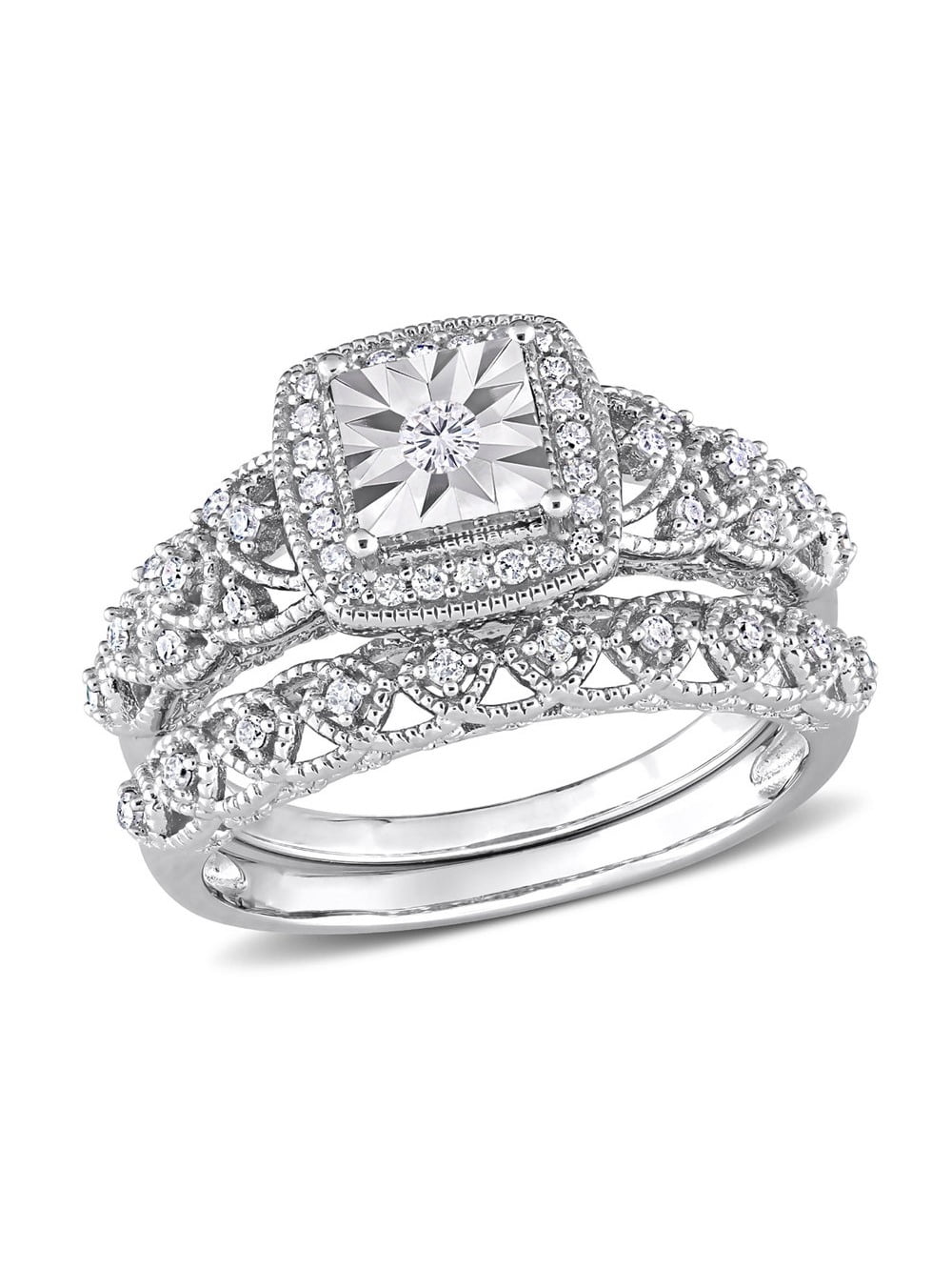 2/7 Carat (Ctw) Diamond Engagement Bridal Ring & Wedding Band Set in ...