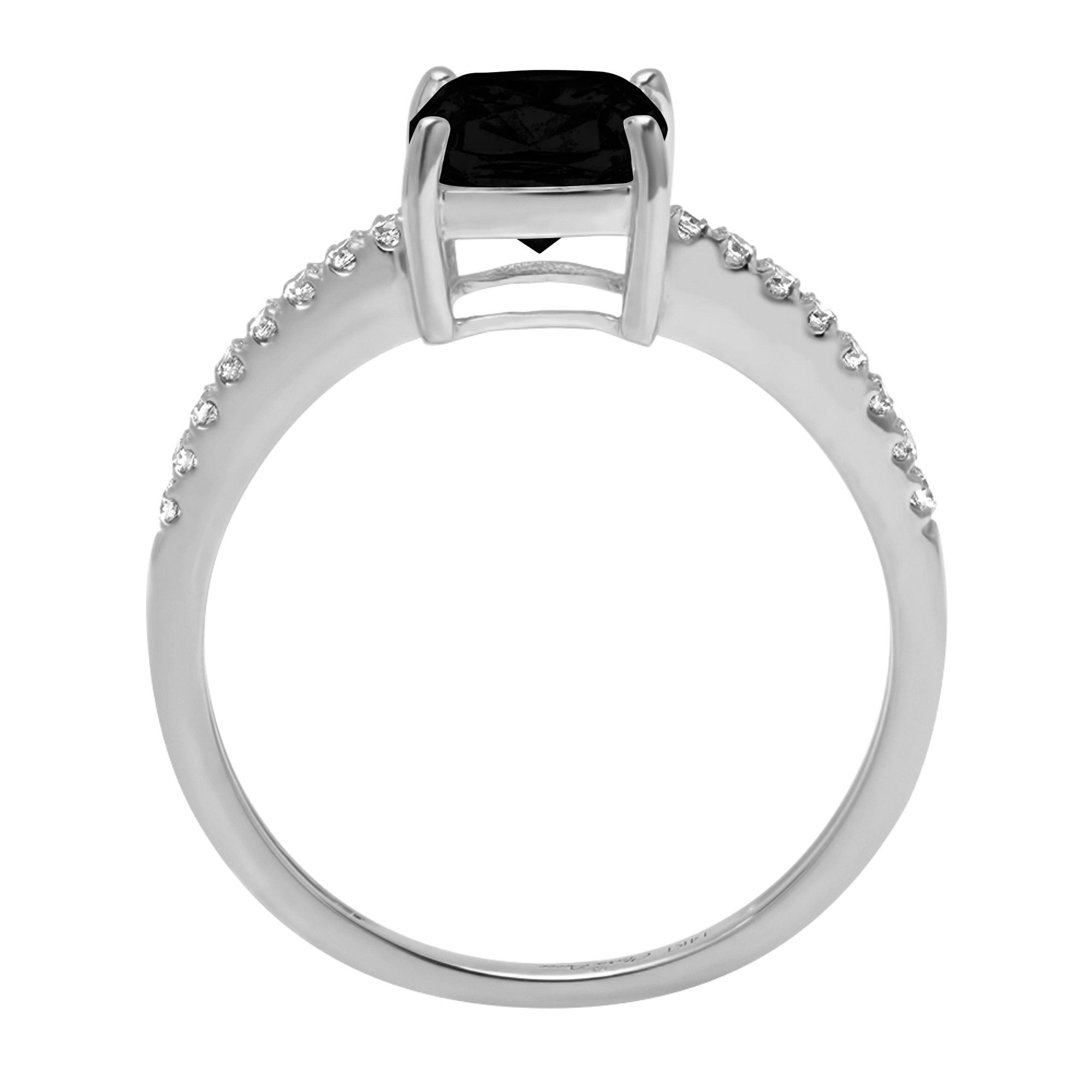2.7 ct Cushion Cut Natural Onyx Solitaire with Accents Engagement Ring ...