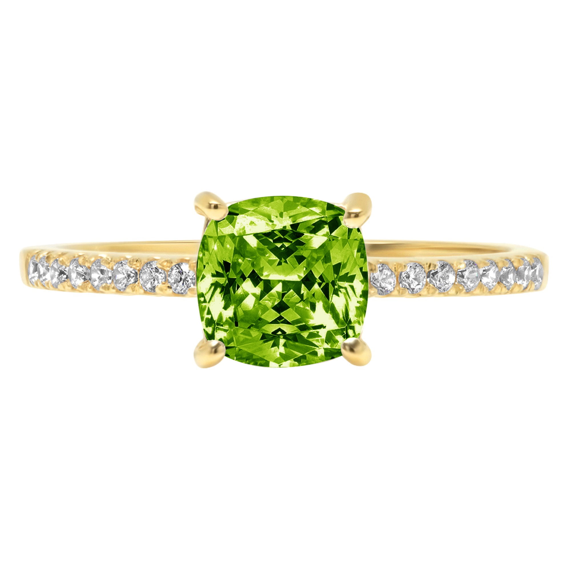 2.7 ct Cushion Cut Natural Peridot Solitaire with Simulated Diamond ...