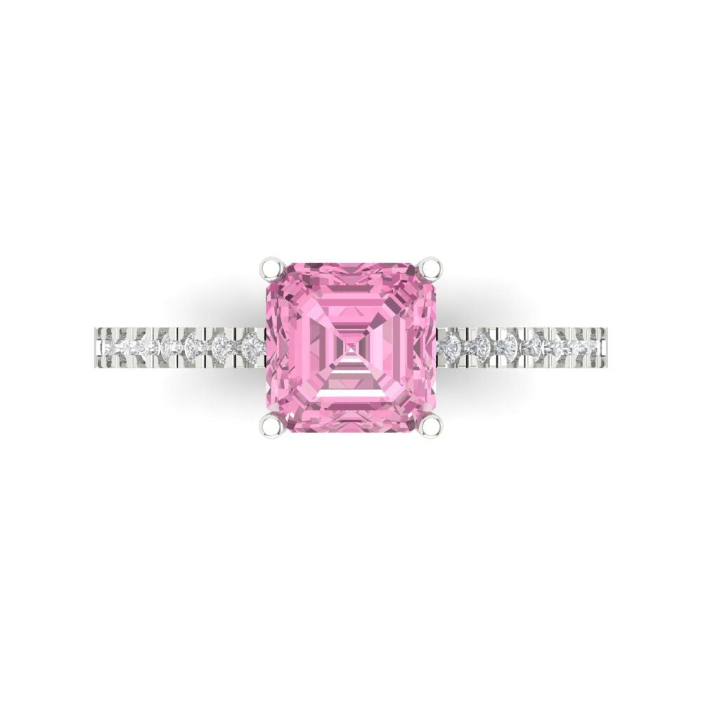 2.7 ct Cushion Cut Simulated Pink Diamond Solitaire with Accents ...