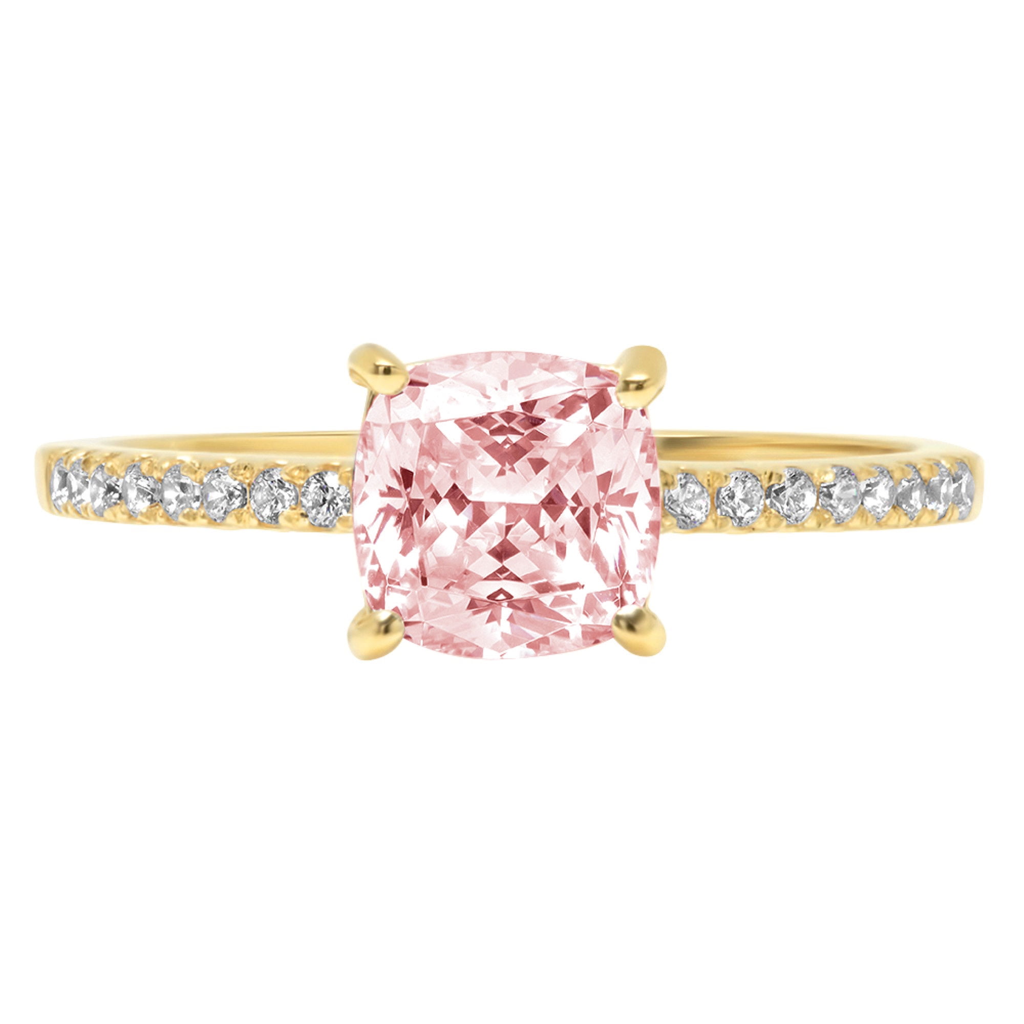 2.7 ct Cushion Cut Simulated Pink Diamond Solitaire with Simulated ...