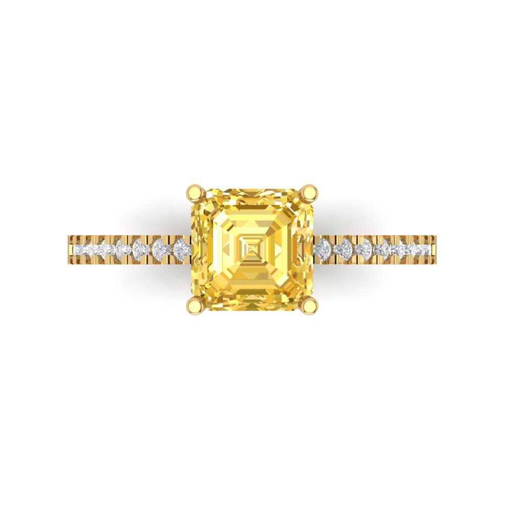 2.7 ct Cushion Cut Simulated Yellow Diamond Solitaire with Simulated ...