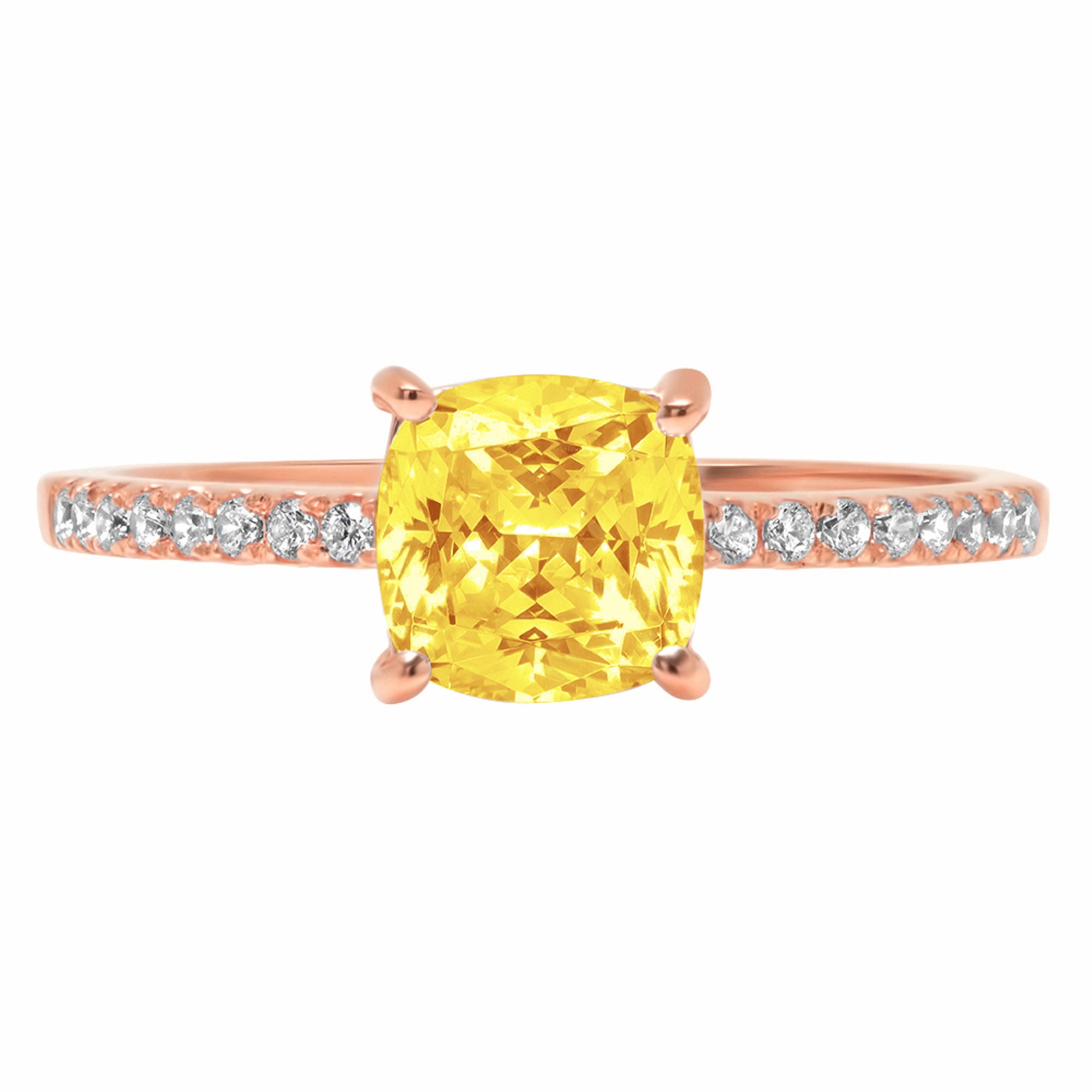 2.7 ct Cushion Cut Simulated Yellow Diamond Solitaire with Simulated ...