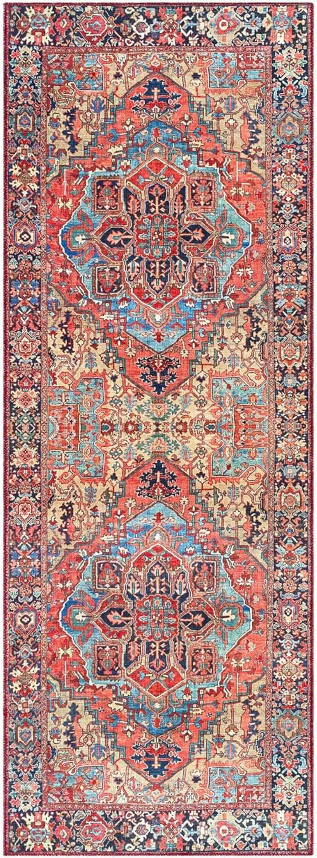 2'7" x 18' Printed Medallion Runner Area Rug,Bright Red/Wheat - Walmart.com