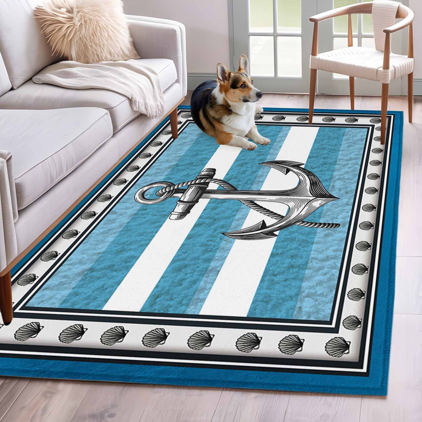 2.7'x5' Area Rugs, Blue Anchor Indoor Outdoor Area Rug for Living Room ...
