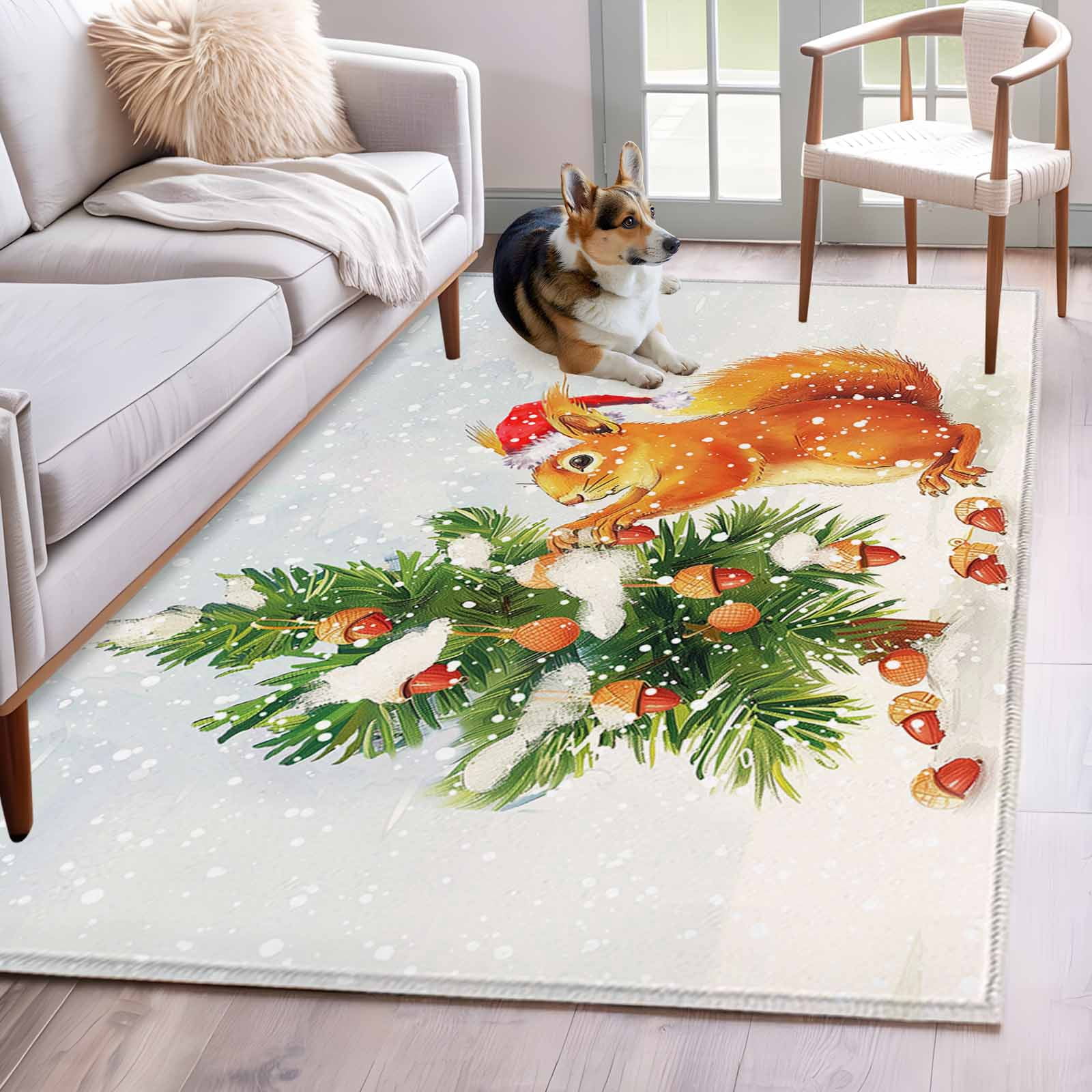 2.7'x5' Area Rugs, Christmas Squirrel Indoor Outdoor Area Rug for ...