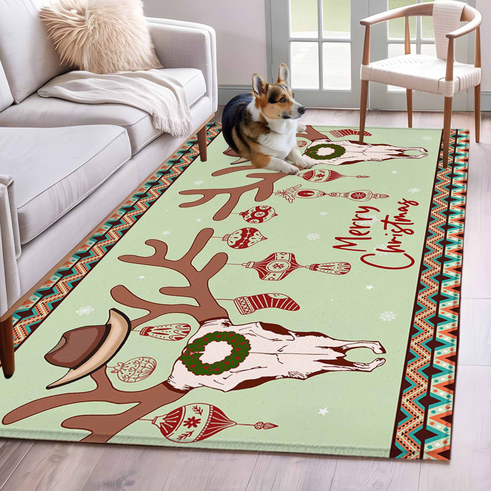 2.7'x5' Area Rugs, Green Christmas Indoor Outdoor Area Rug for Living ...