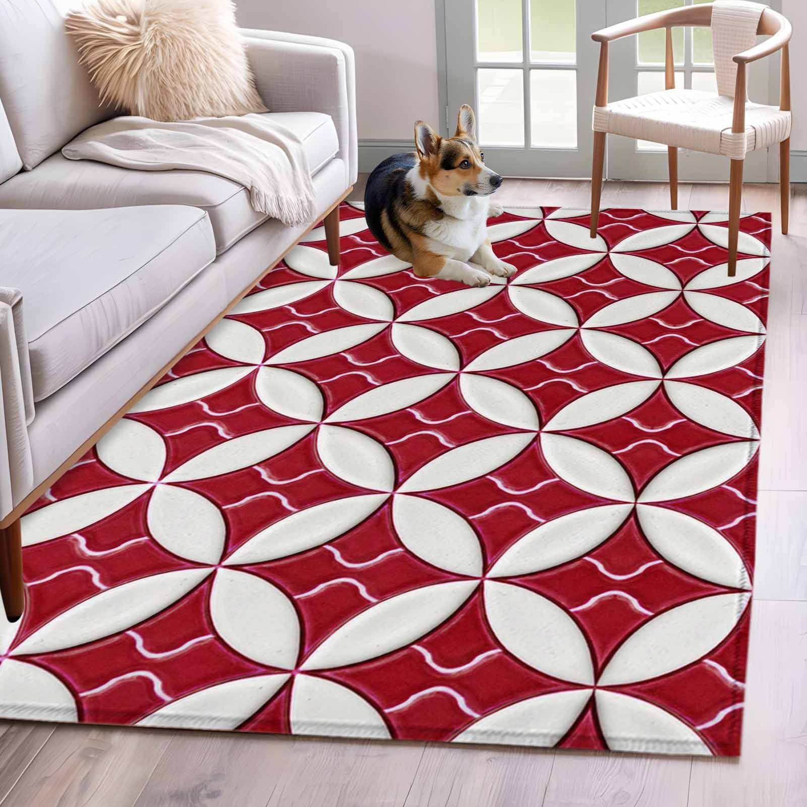 2.7'x5' Area Rugs, Red Geometric Indoor Outdoor Area Rug for Living ...