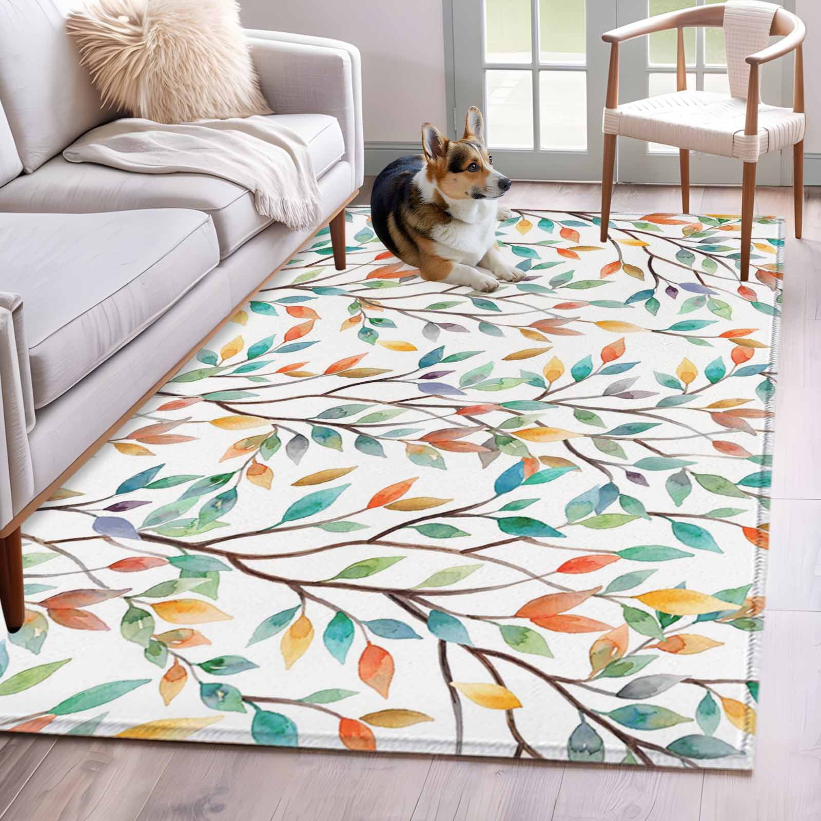 2.7'x5' Area Rugs, Teal Orange Eucalyptus Indoor Outdoor Area Rug for ...