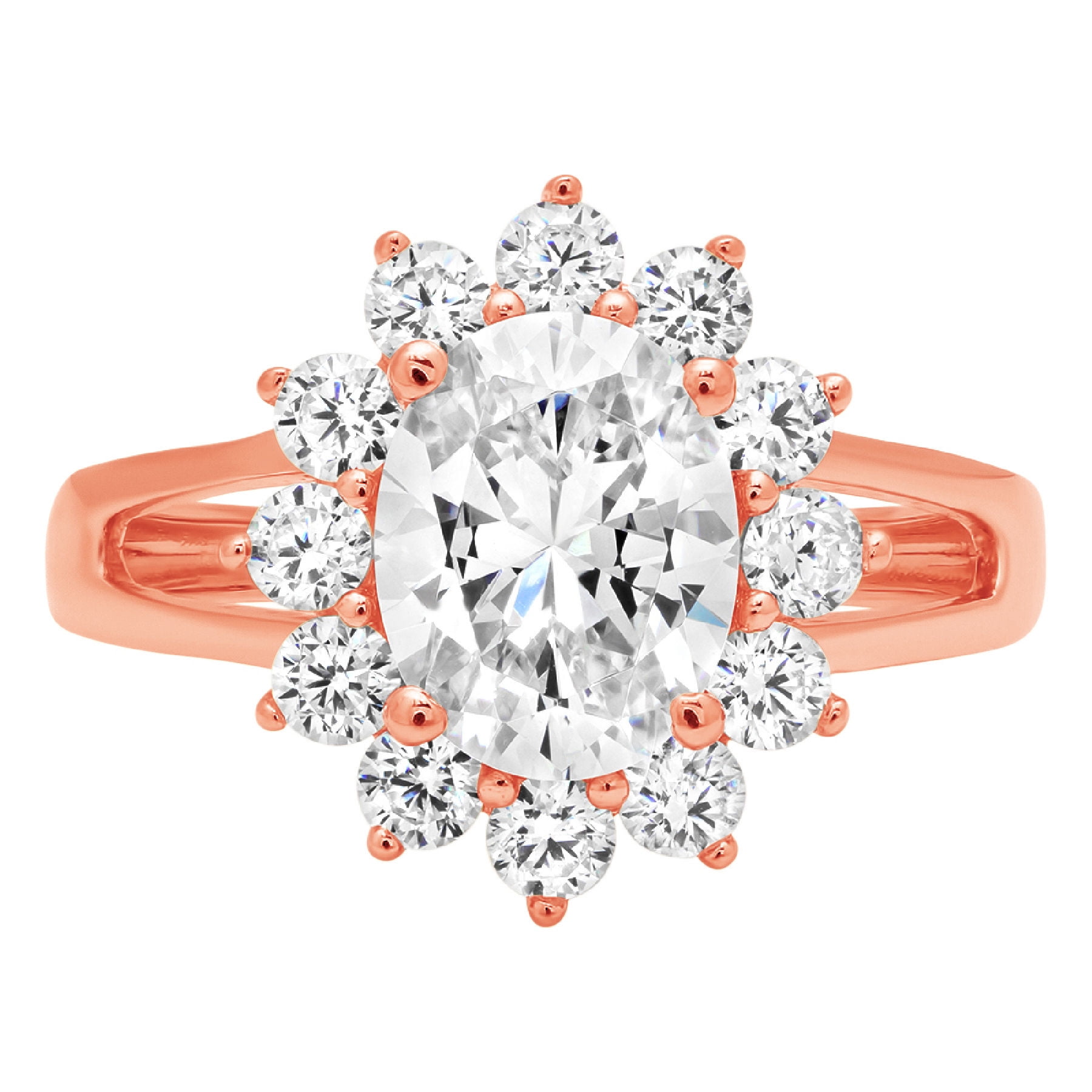 2.72 ct Oval Cut Simulated Diamond Halo 18K Rose Gold Womens Engagement ...