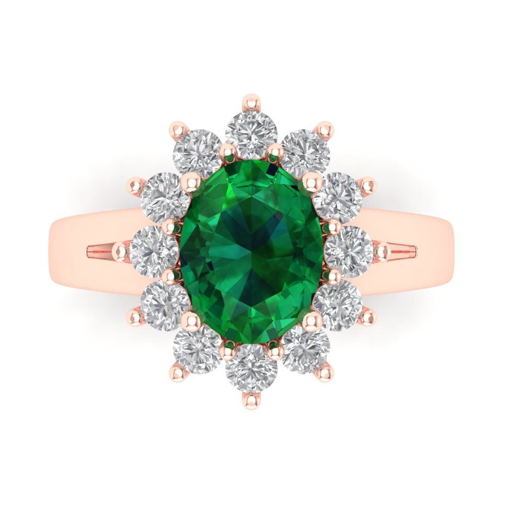 2.72 ct Oval Cut Simulated Emerald with Simulated Diamond Halo Accents ...