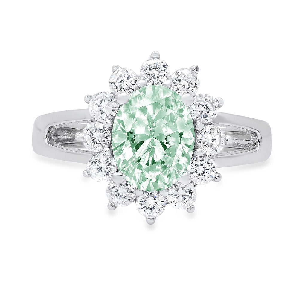 2.72 ct Oval Cut Simulated Green Diamond with Simulated Diamond Halo ...