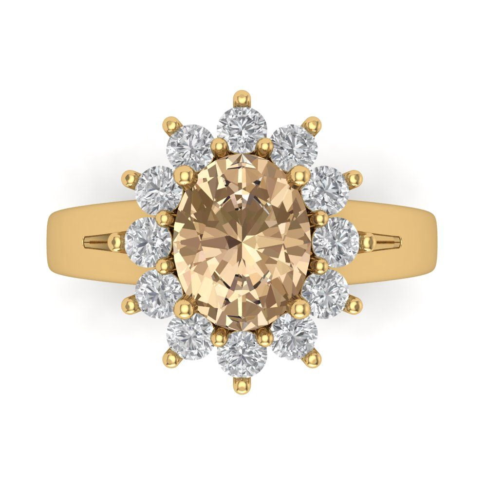 2.72 ct Oval Cut Yellow Moissanite with Simulated Diamond Halo Accents ...