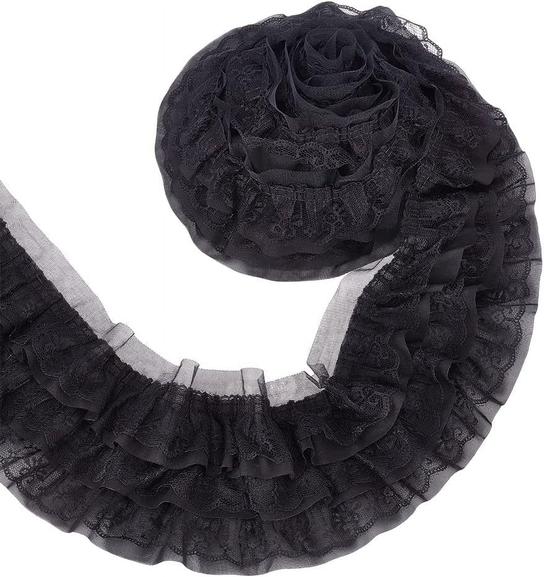 2.73Yards 3 Layer Ruffle Lace Pleated Trim 5-1/8 inch Wide Black ...