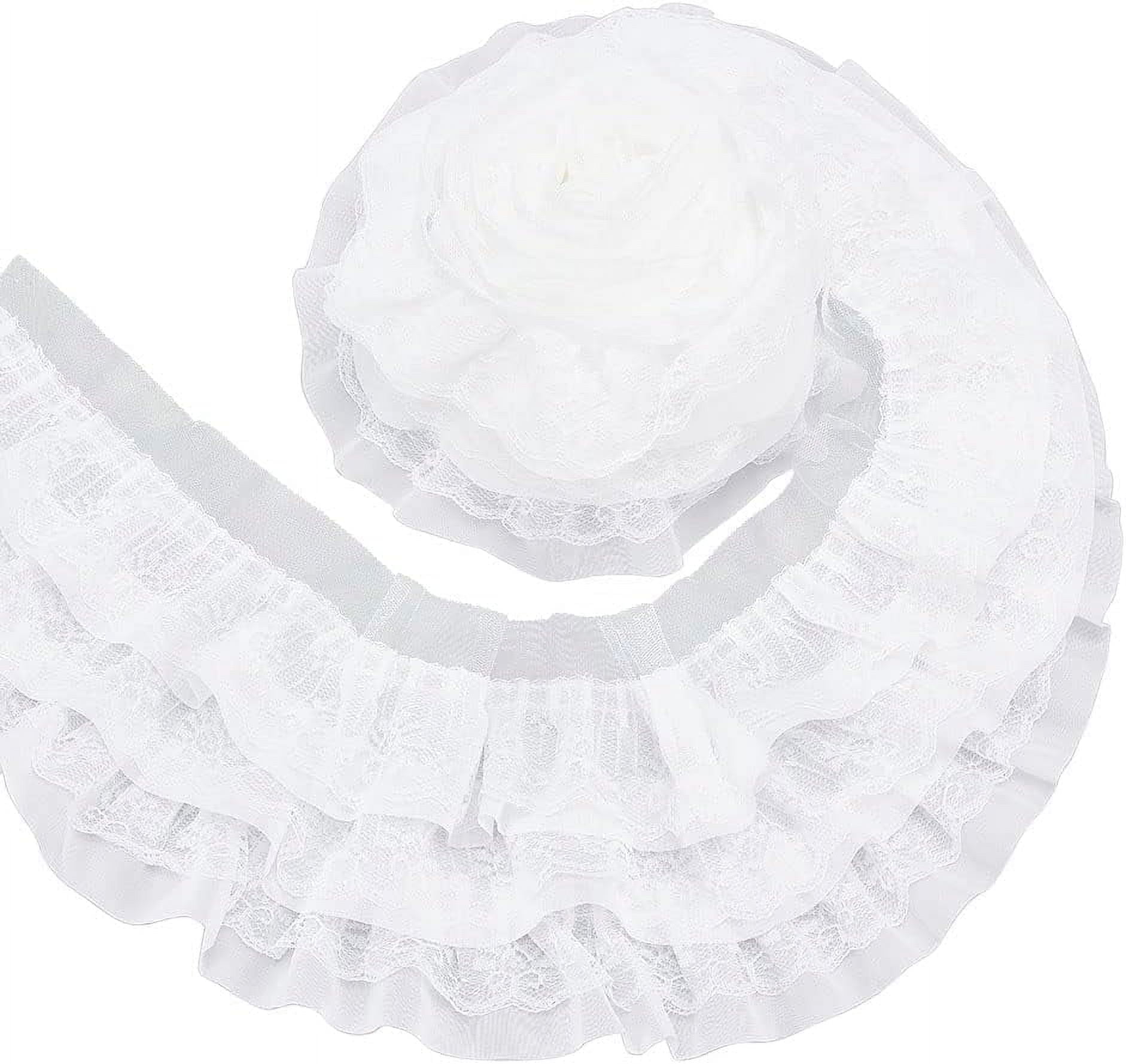 2.73Yards 3-Layer Ruffle Lace Pleated Trim 5-1 8 inch Wide White ...