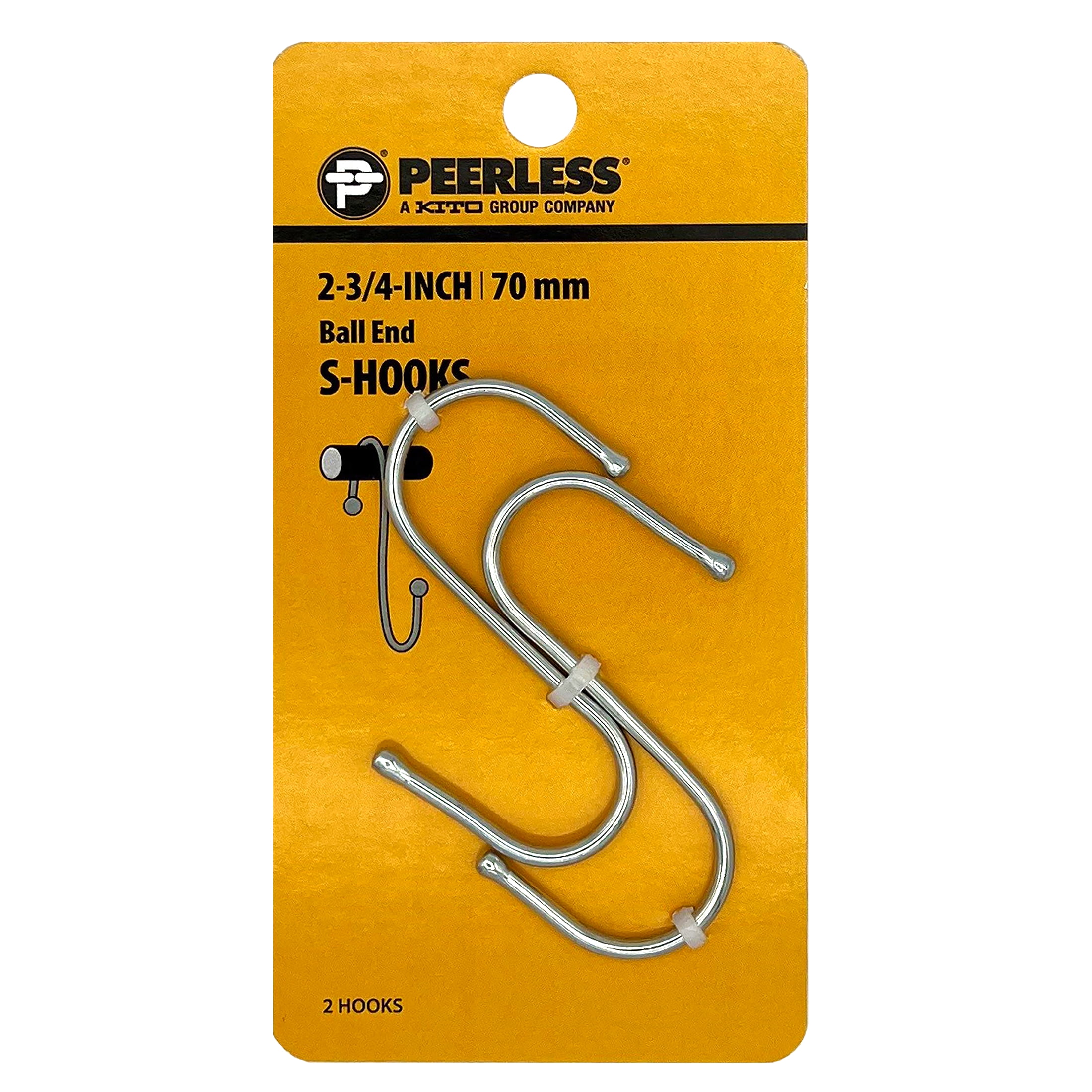 2.75" Ball End S-Hooks, 2-Pack, Zinc-Plated, Peerless Chain Company ...