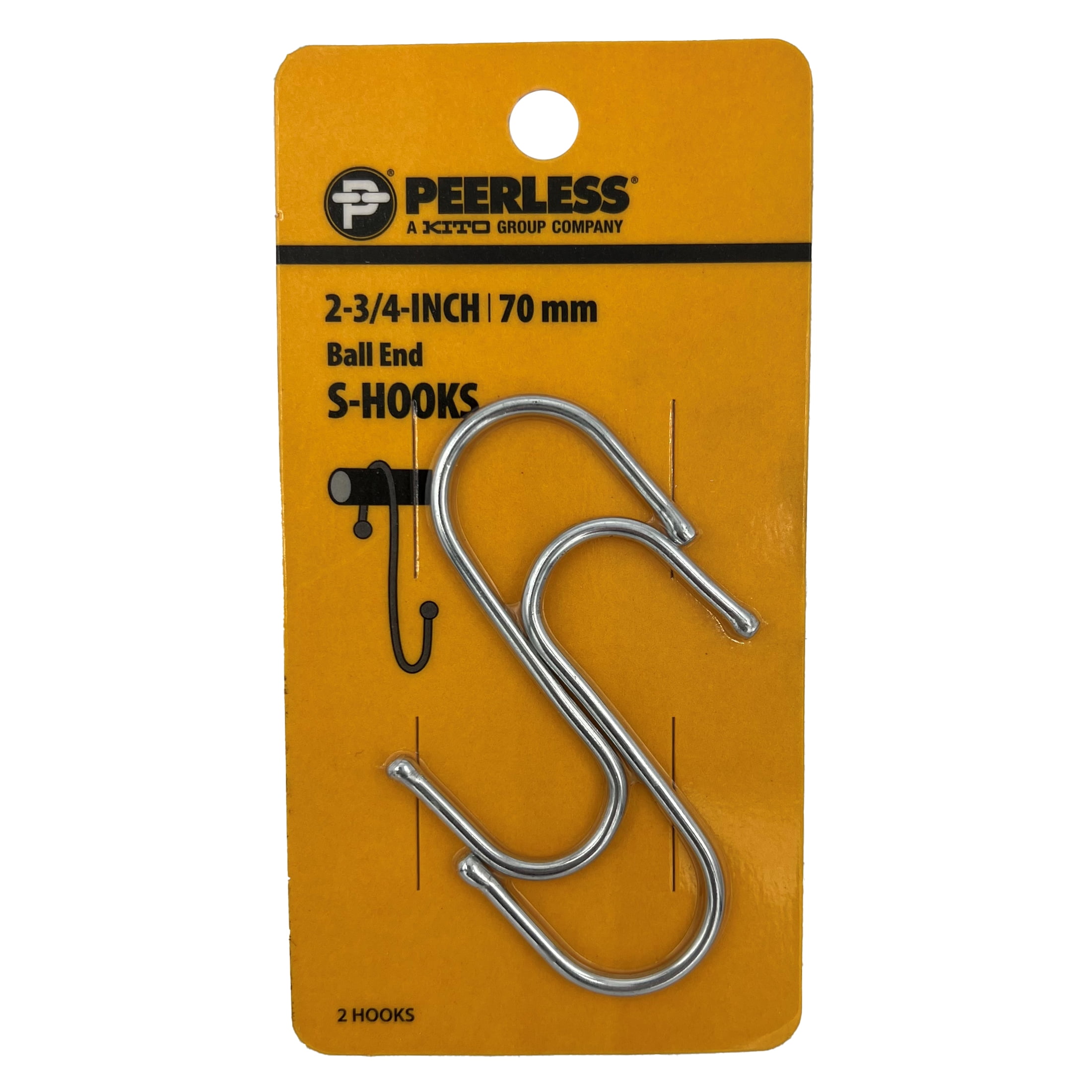 2.75" Ball End S-Hooks, 2-Pack, Zinc-Plated, Peerless Chain Company ...