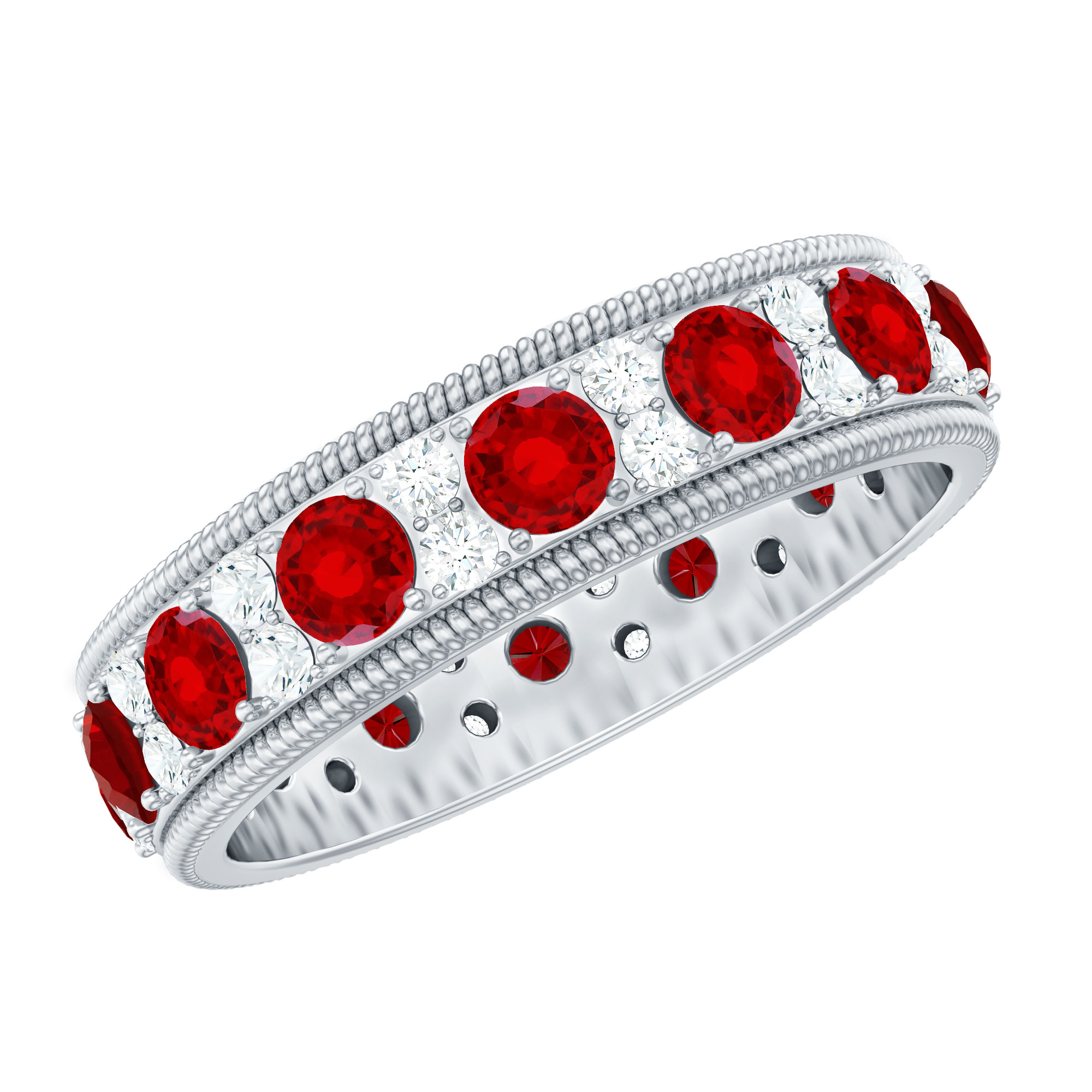 2.75 CT Lab Created Ruby and Moissanite Twisted Rope Wedding Band, 925 ...