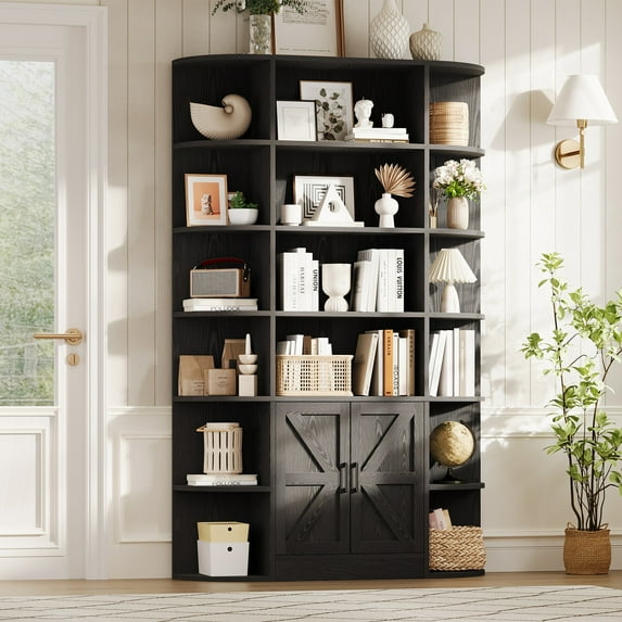 2#75-Inch Tall 6-Tier Bookshelf with Storage Cabinet Black - Walmart.com