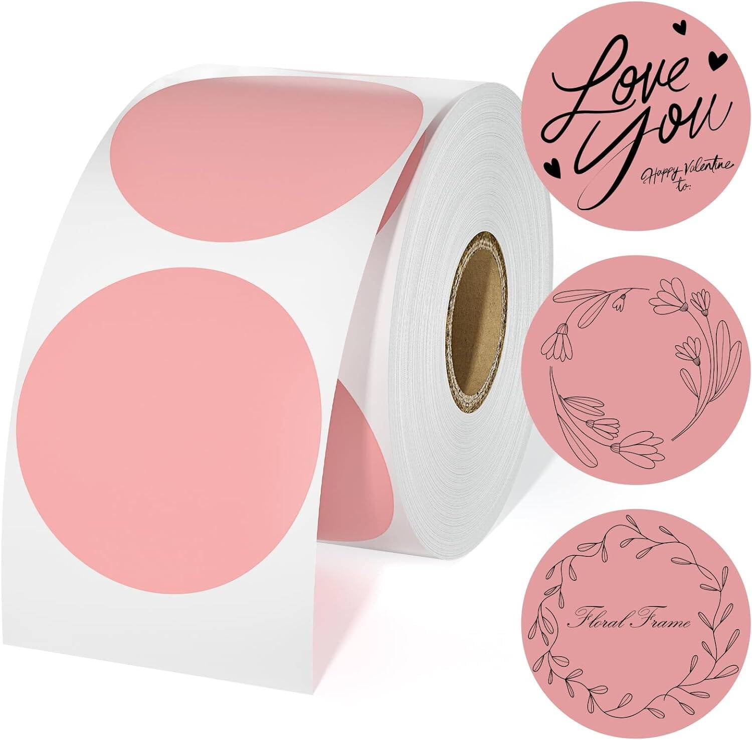 2" 750 Labels/Roll Pink Circle Round Direct Thermal Labels Multi ...