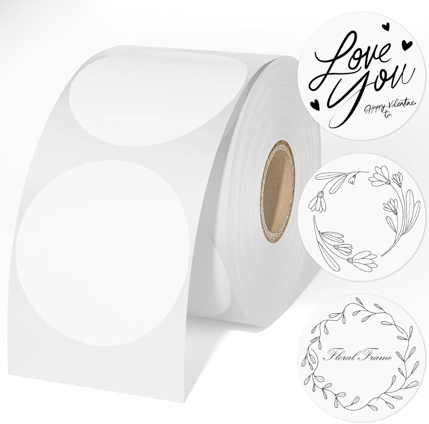 2" 750 Labels/Roll White Circle Round Direct Thermal Labels Multi Purpose Small Business DIY ...