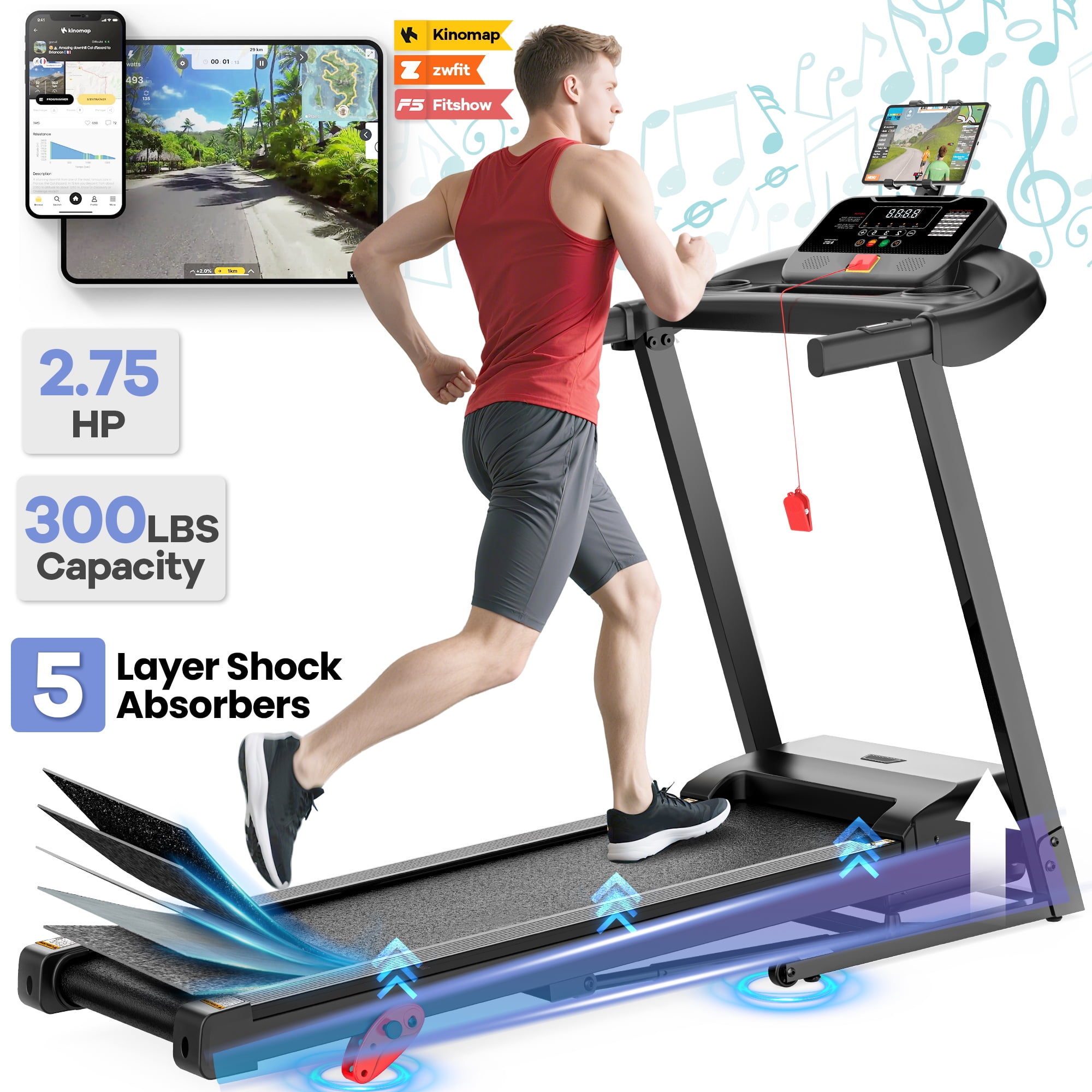 2.75HP Foldable Treadmill w/ Incline, 300lbs Capacity Treadmill for ...