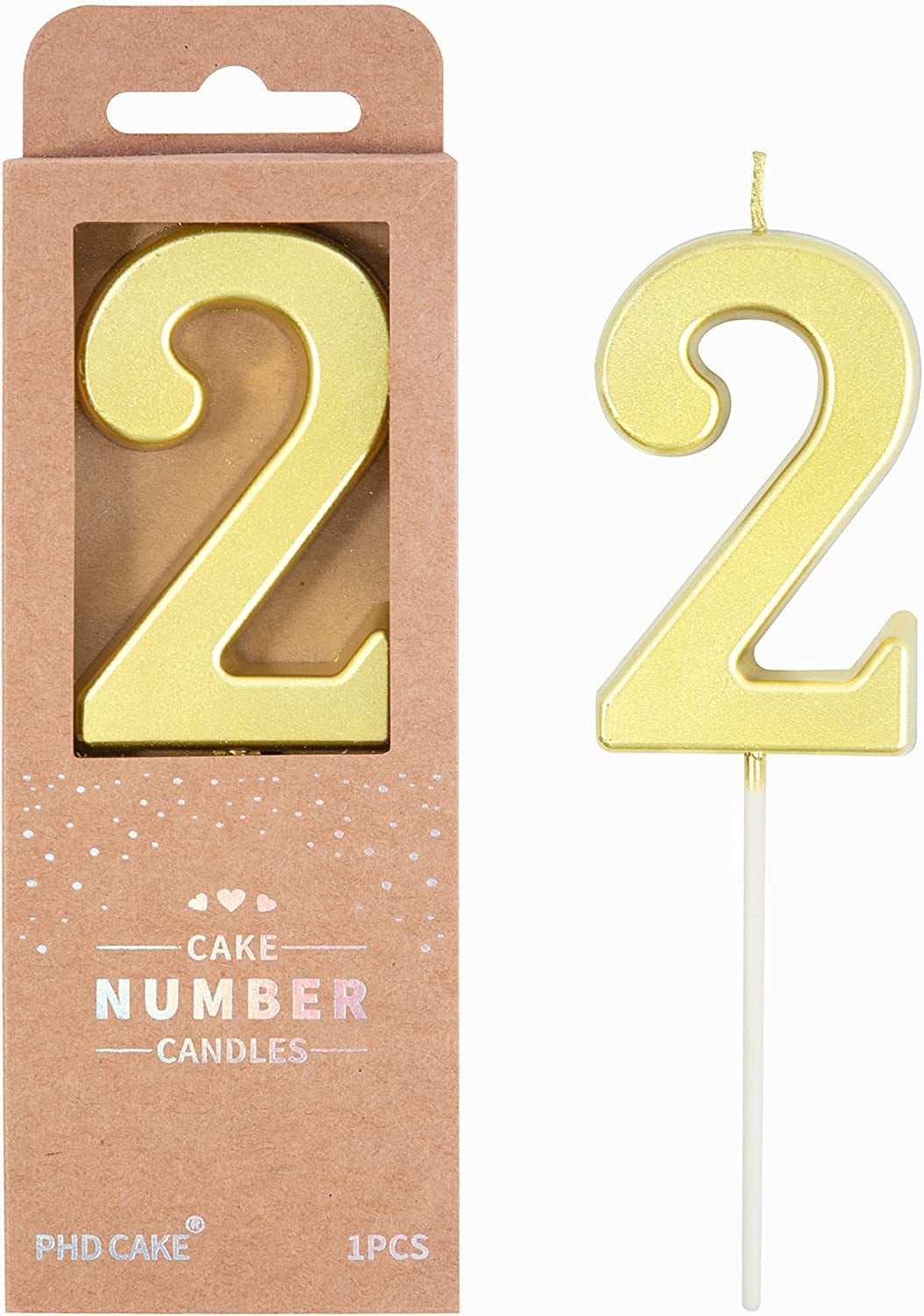 2.76 Inch Modern Gold 2 Number Birthday Candles, Cake Party Celebration ...